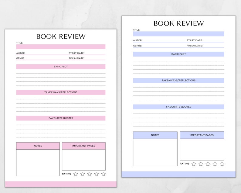 Printable Book Review Template, Simple Book Review Editable, Book ...