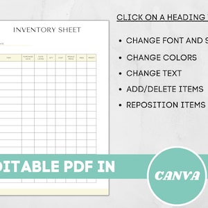 Printable Reseller Inventory Sheet, Editable Small Business Inventory ...