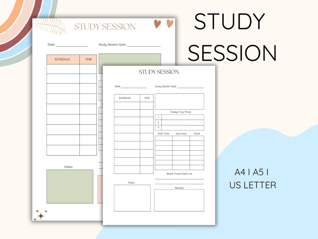 Study Session Planner, Study Summary Template, Student Organiser, Time ...