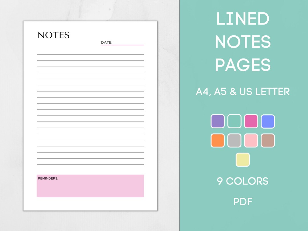 Printable Lined Notes Pages, Editable Lined Paper, Notetaking Pages ...
