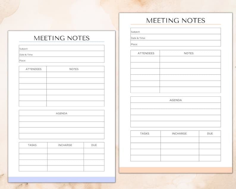 Meeting Minutes Sheet, Editable Meeting Notes, Business Project Record ...