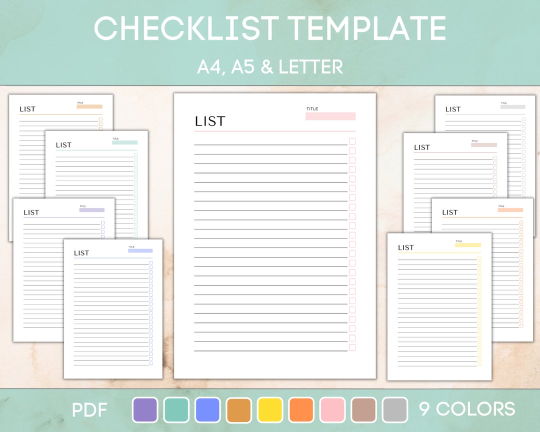 Editable and Printable Checklist Template, Simple List for Planner ...