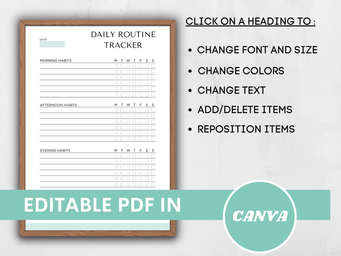 Printable Daily Routine Tracker Editable Weekly Habit - Etsy