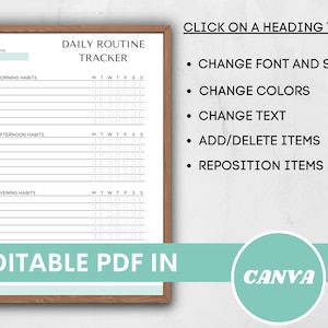 Printable Daily Routine Tracker, Editable Weekly Habit Template ...