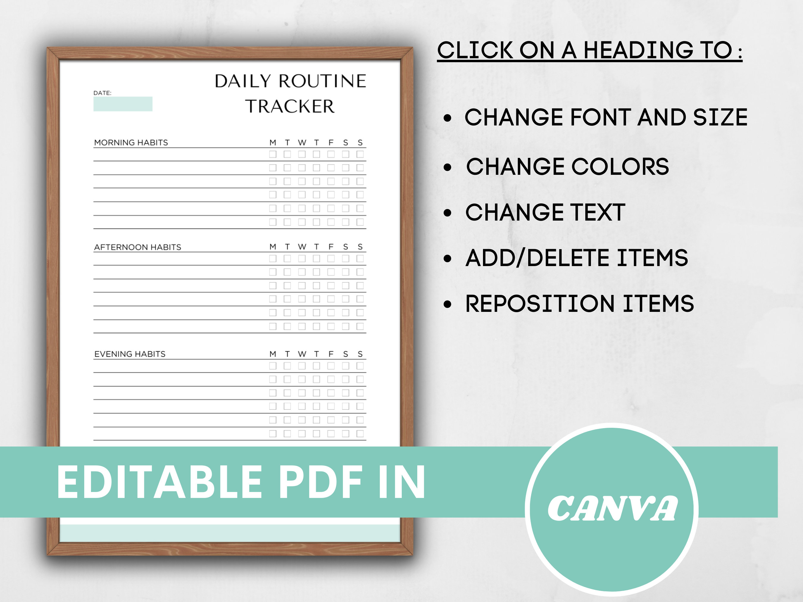 Printable Daily Routine Tracker, Editable Weekly Habit Template ...