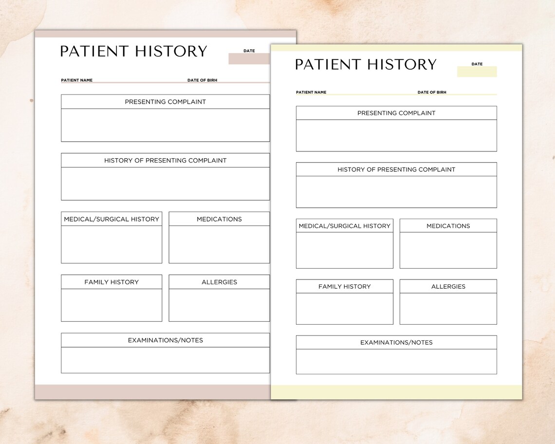 Editable and Printable Nursing Patient History, Nursing Patient History ...