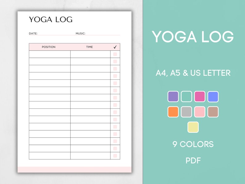 Printable Yoga Log, Editable Yoga Journal, Fitness Planner, Yoga ...