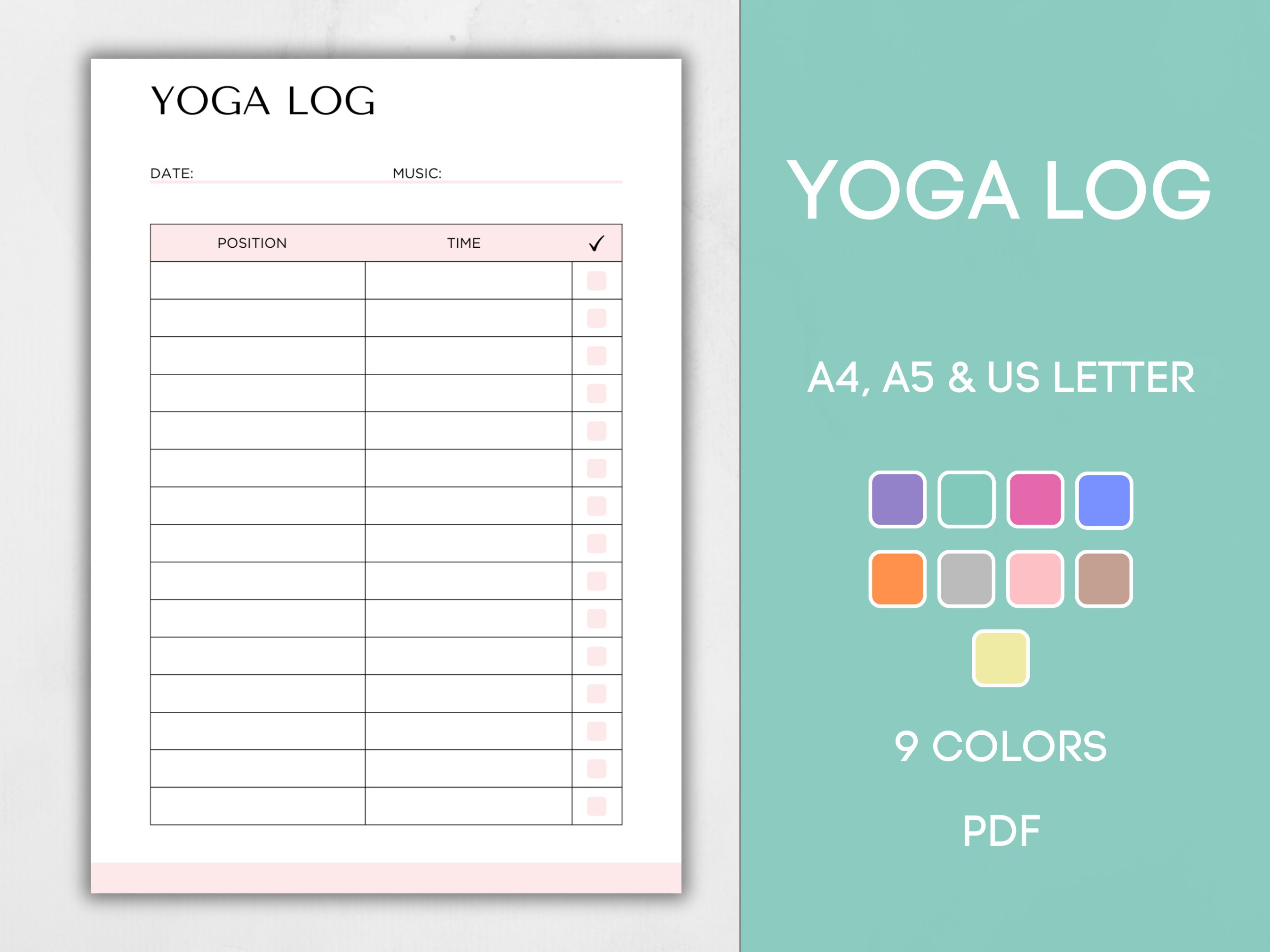 Printable Yoga Log, Editable Yoga Journal, Fitness Planner, Yoga Routine Template, PDF Instant ...