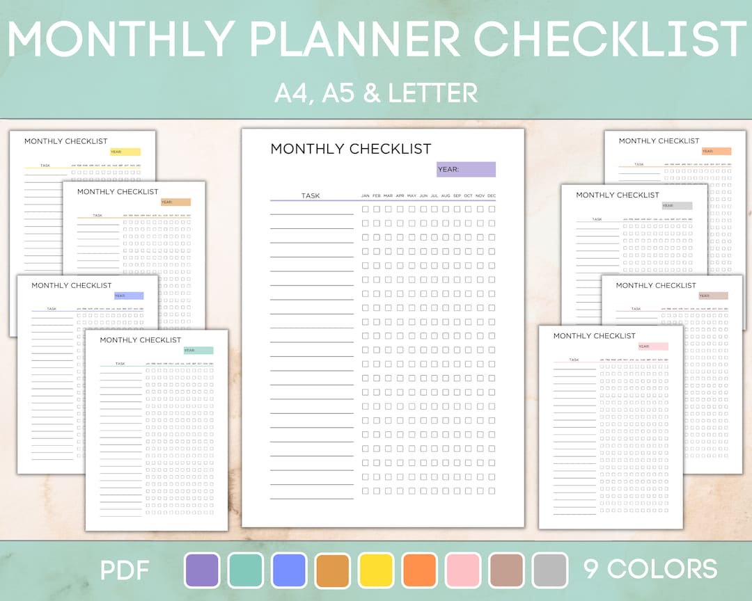 Printable and Editable Monthly Checklist, Month to Do List, Chore List ...