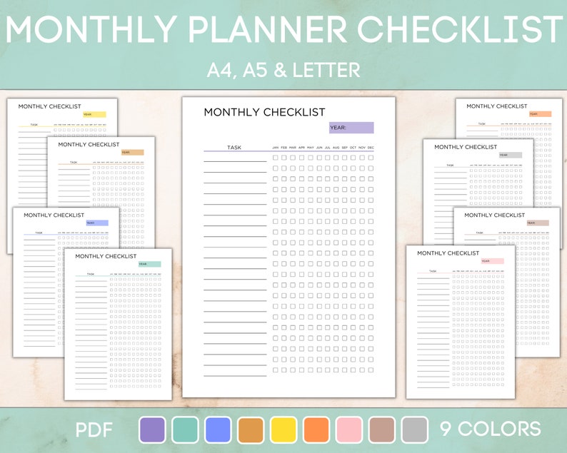 Printable and Editable Monthly Checklist, Month to Do List, Chore List ...