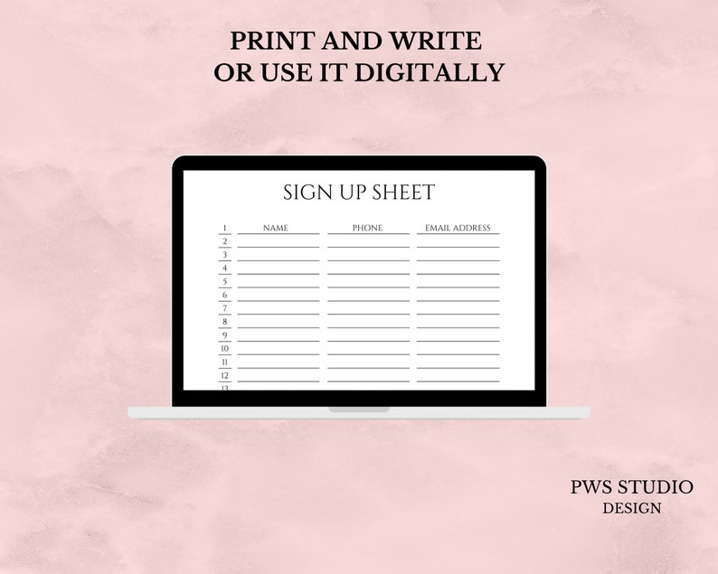 Editable Sign up Sheet, Minimalist Sign up Sheet, Printable Sign Up ...