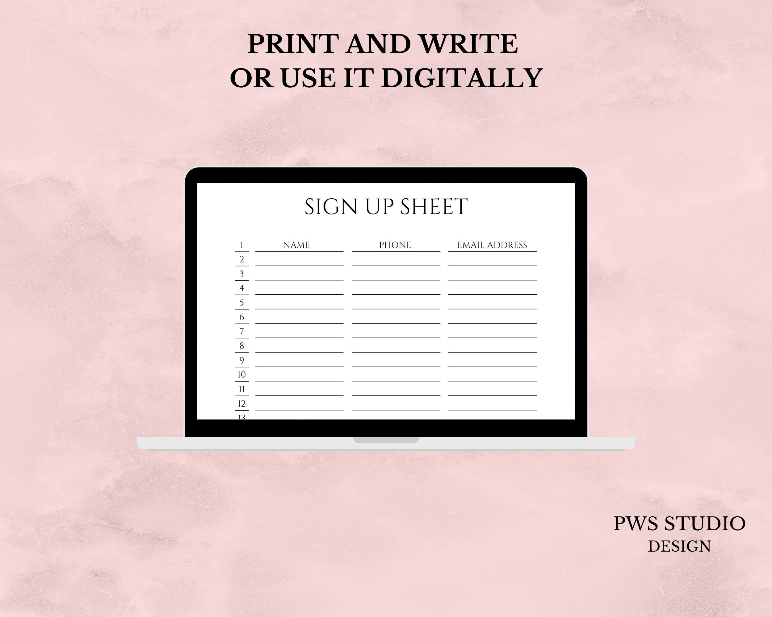 Editable Sign up Sheet, Minimalist Sign up Sheet, Printable Sign Up ...