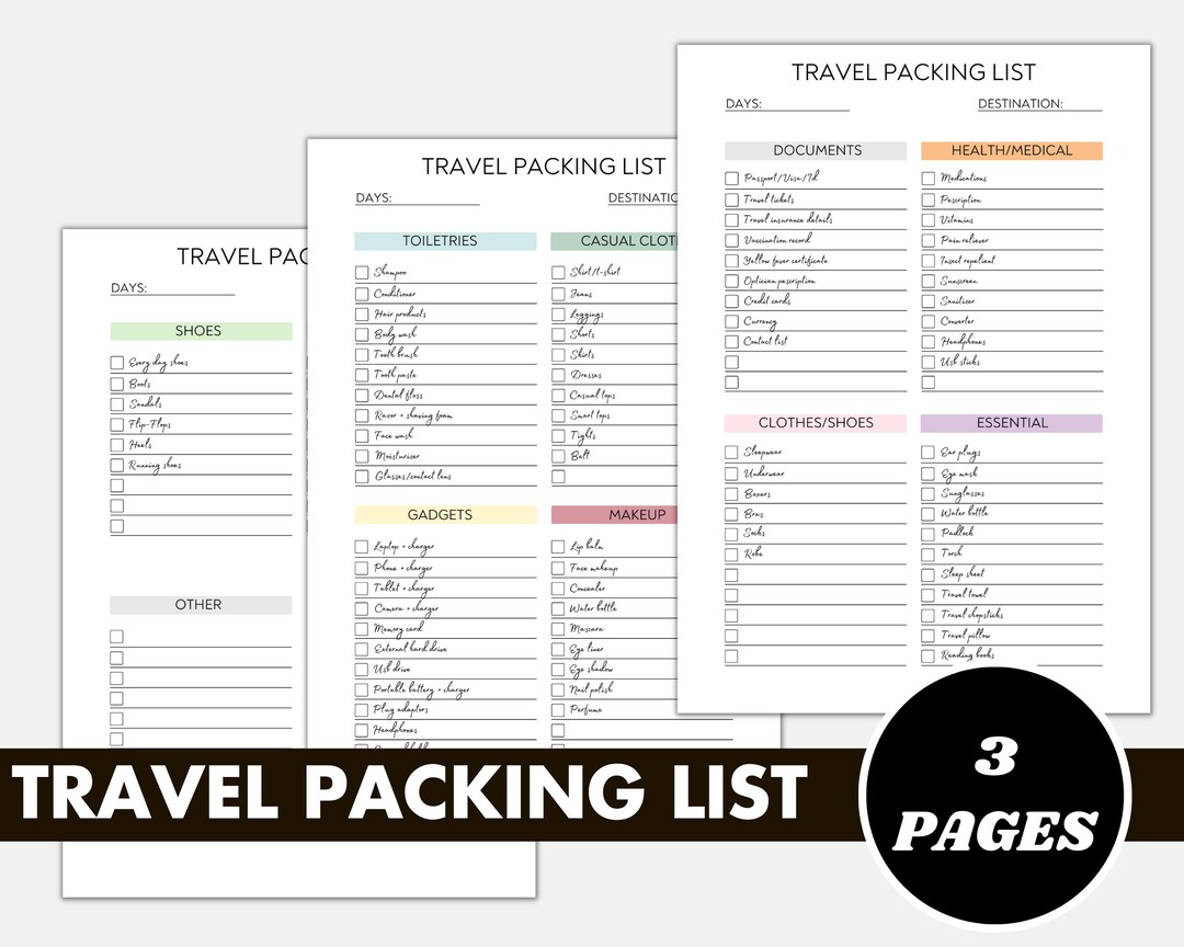 Packing List, EDITABLE, PRINTABLE, Packing List Template, Packing Lists ...