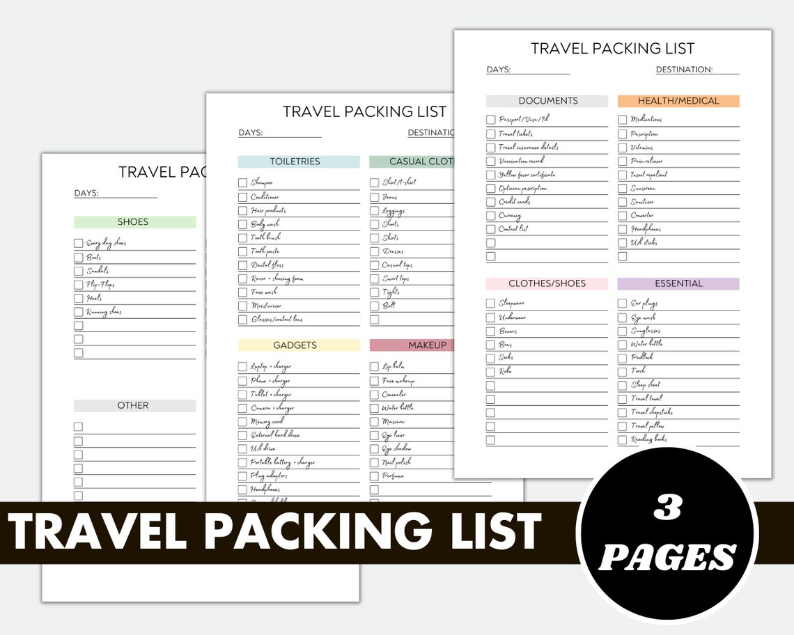 Packing List, EDITABLE, PRINTABLE, Packing List Template, Packing Lists ...