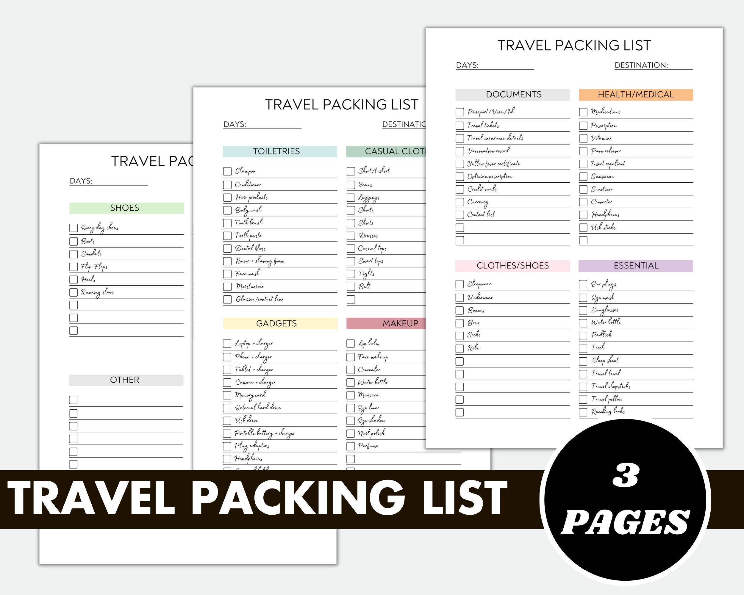 Editable Travel Packing List Template For Google Sheets