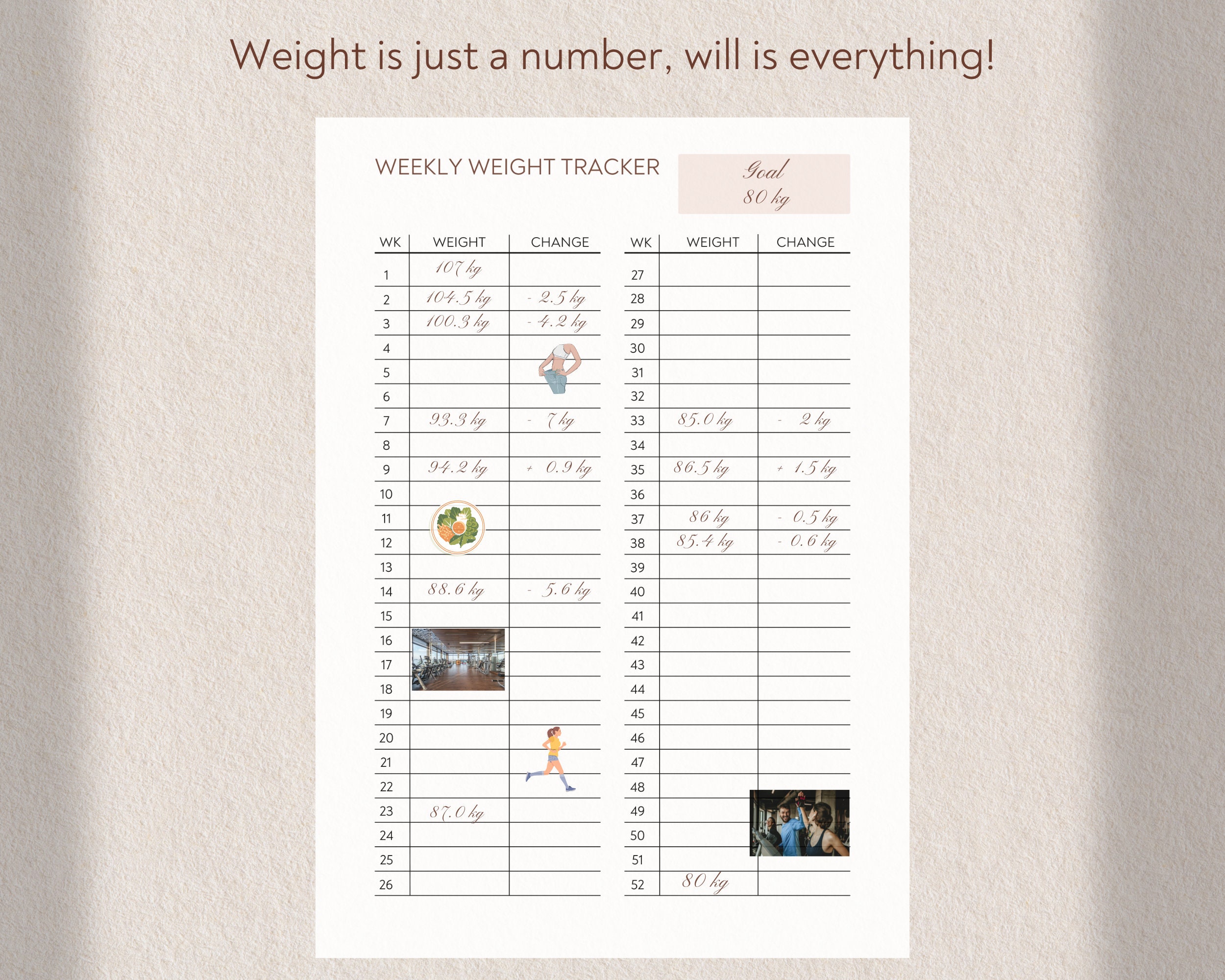 Editable and Printable Weekly Weight Tracker, Melt off Log, Get Fit ...