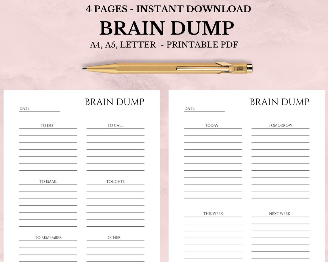 Brain Dump Small Bundle Printable and Editable, Instant Download ...
