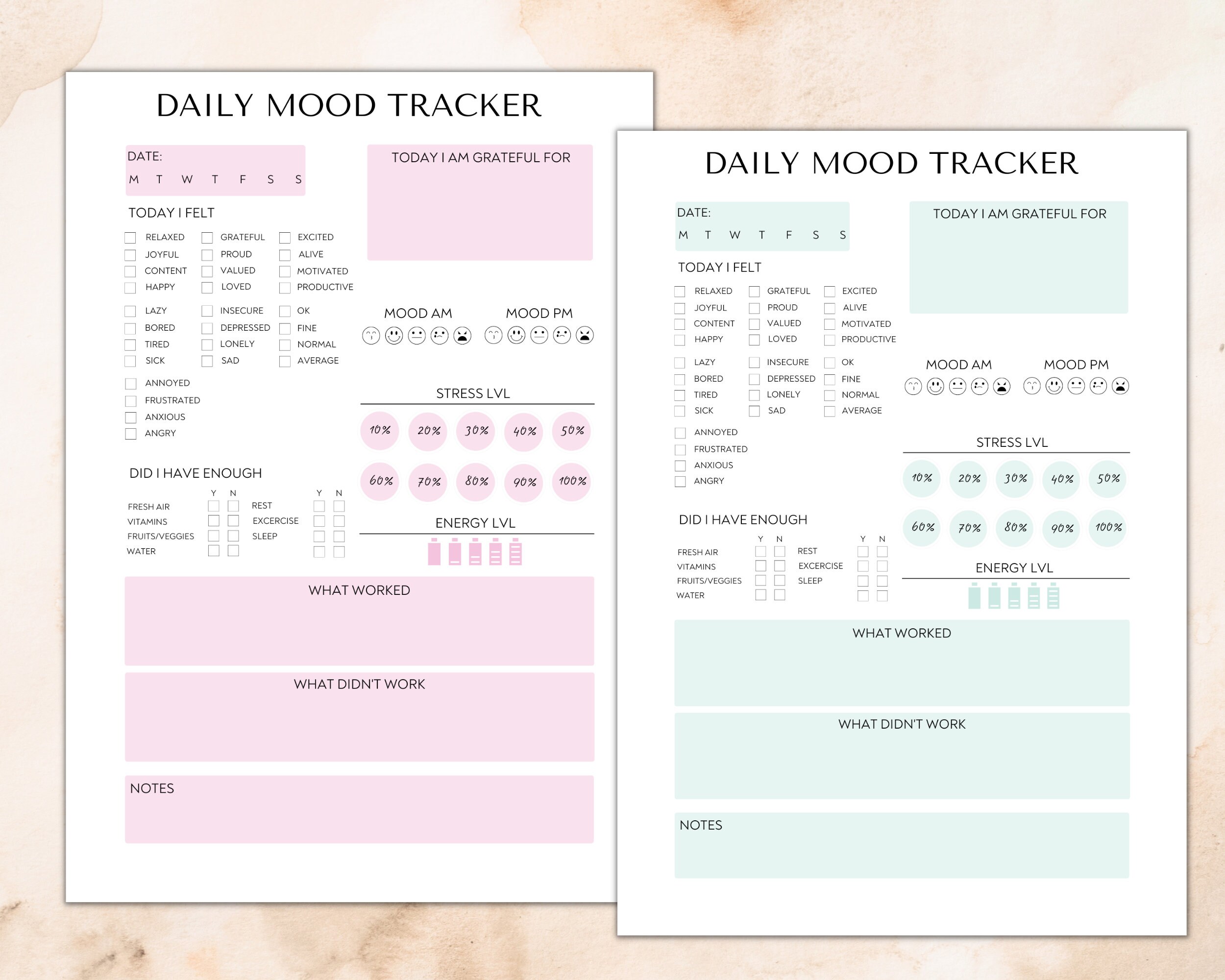 Daily Mood Tracker, Printable Mood Track, Emotion Tracker, Mood Journal ...