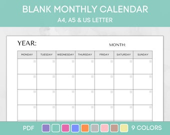 Blank 2023 Monthly Printable Calendar, Instant Digital Download ...