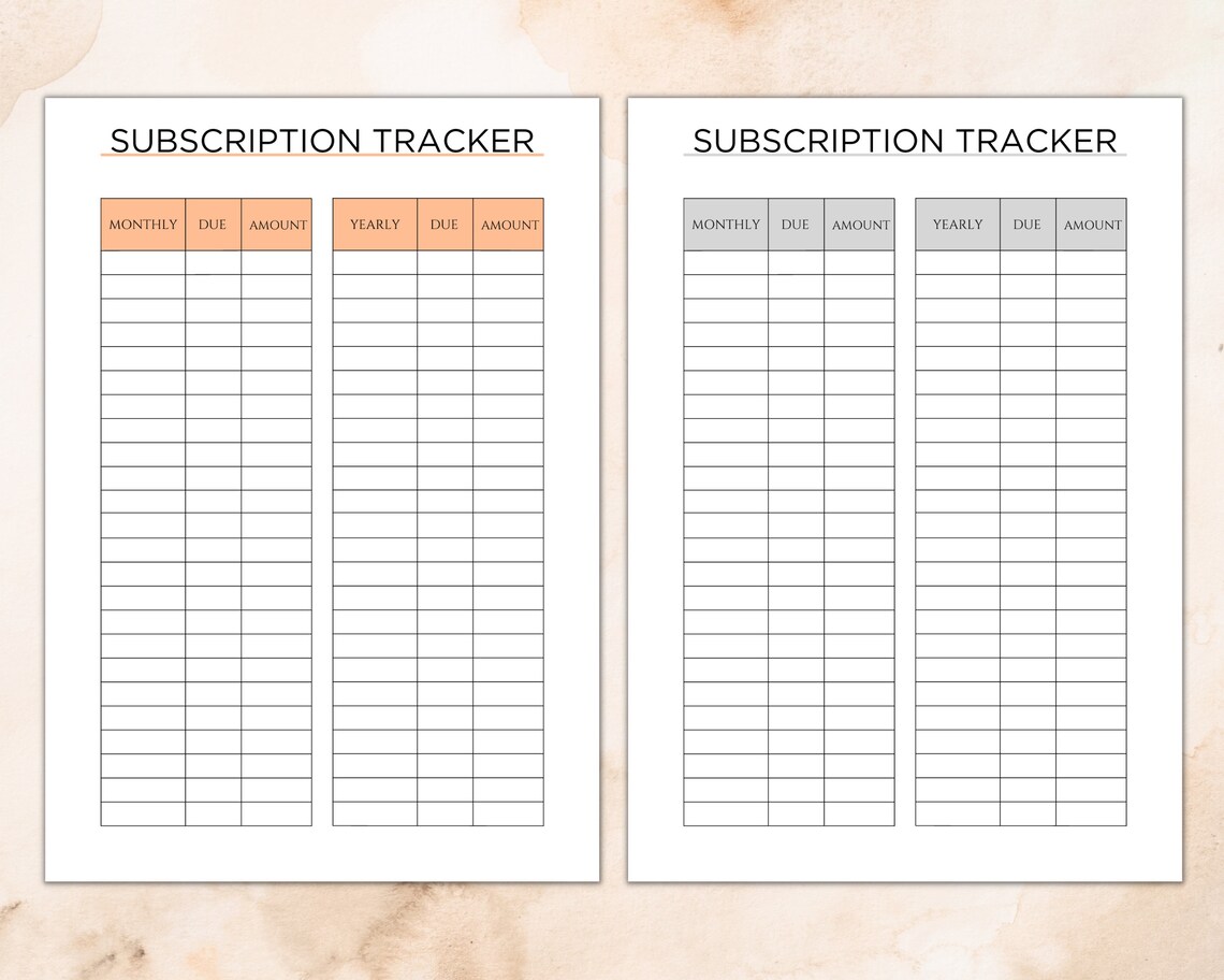 Editable and Printable Subscription Tracker, Subscription Log ...