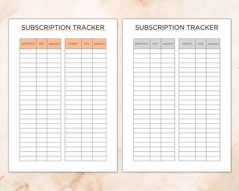 Editable and Printable Subscription Tracker, Subscription Log ...