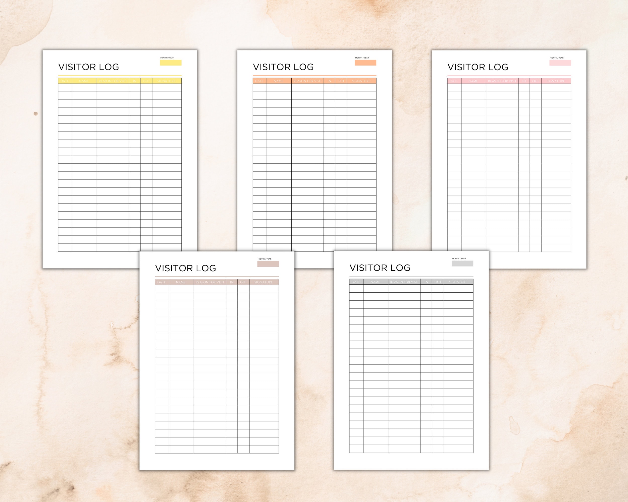 Printable Visitor Log, Visitor Sign in / Sign Out Sheet, Visitor ...