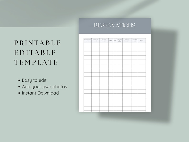 Editable Restaurant Reservation Template Restaurant Table Reservation ...