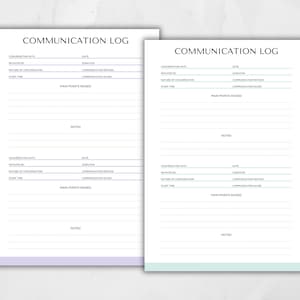 Printable Communication Log, Editable Conversation Record, Call Log ...