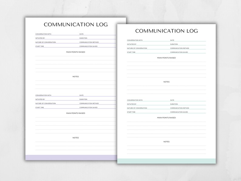 Printable Communication Log, Editable Conversation Record, Call Log ...