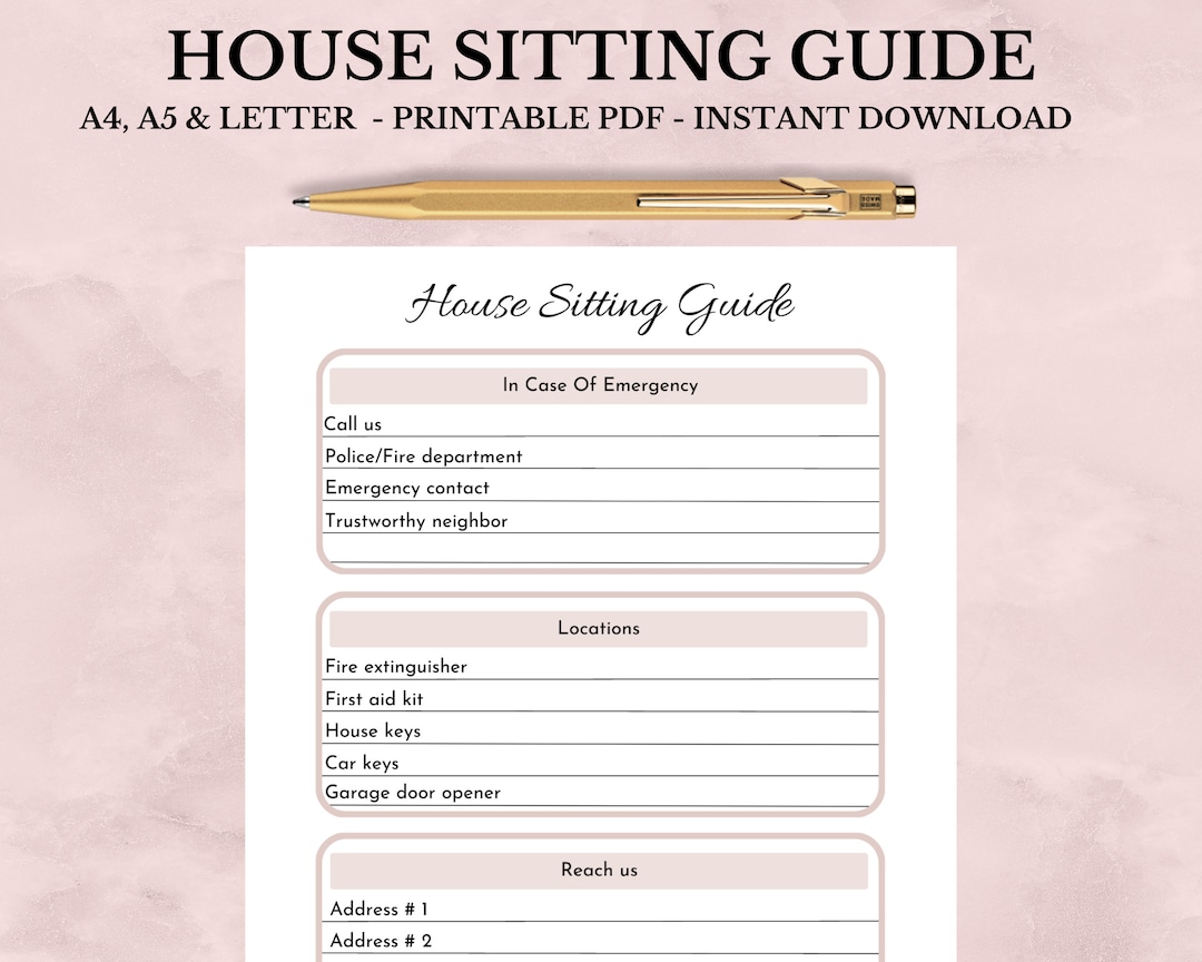 House Sitter Guide Printable and Editable, Sitter Instructions, A4 A5 ...