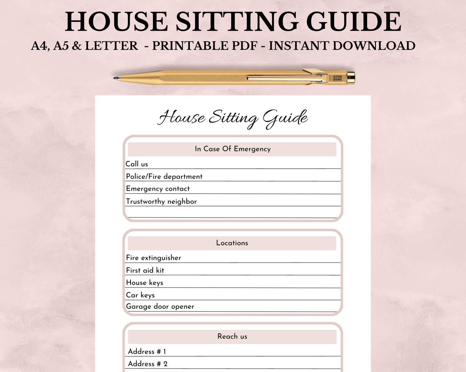 House Sitter Guide Printable and Editable, Sitter Instructions, A4 A5 ...