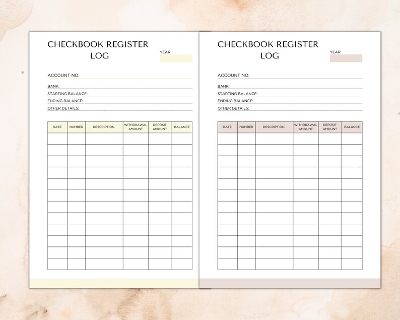 Checkbook Register Printable, Editable Check Register, Checkbook ...