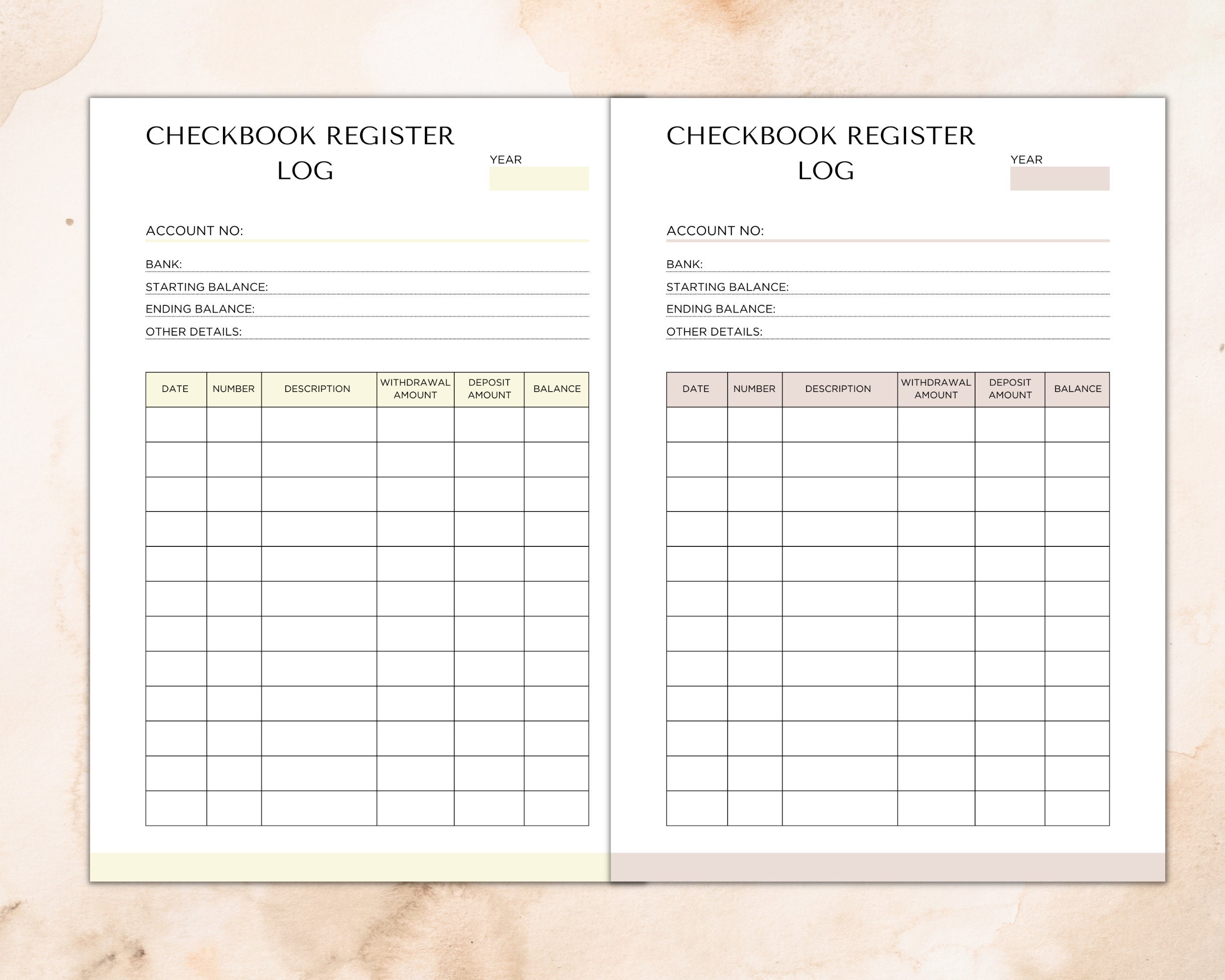 Checkbook Register Printable, Editable Check Register, Checkbook ...