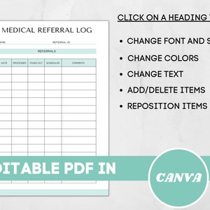 Printable Medical Referral Log, Patient Referral Tracker, Track ...