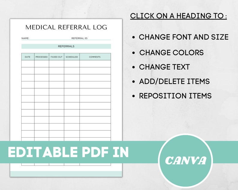 Printable Medical Referral Log, Patient Referral Tracker, Track ...