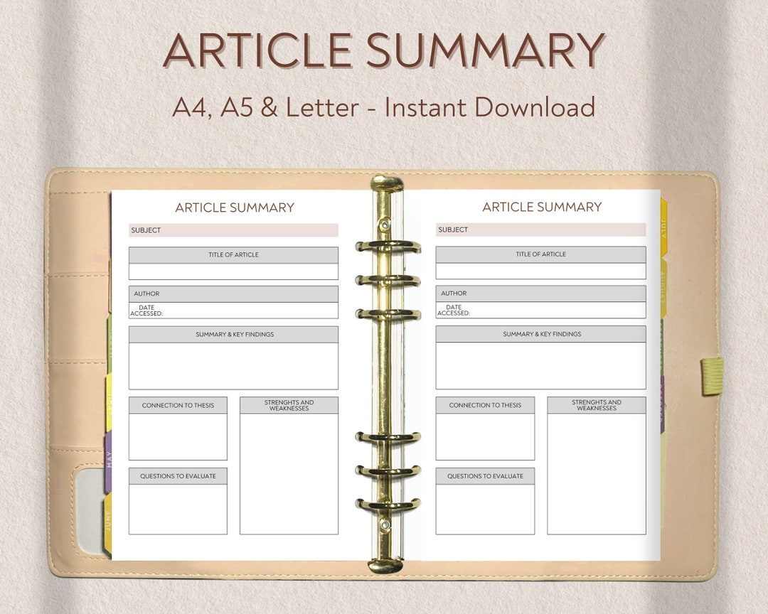 Article Summary Printable and Editable for Students, Research Paper ...