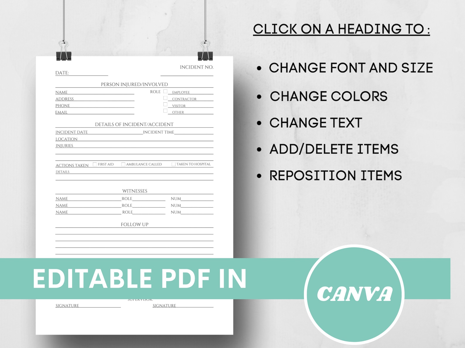 Printable & Editable Incident Report Form, Work Accident Report ...