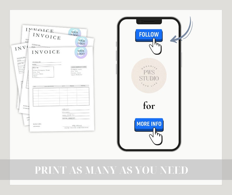 Invoice Editable Template, Custom Pdf Printable Form, Invoice Form ...