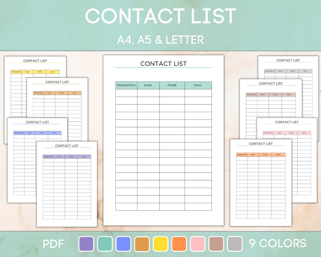 Contact List Printable and Editable, Print at Home Address Book Insert ...
