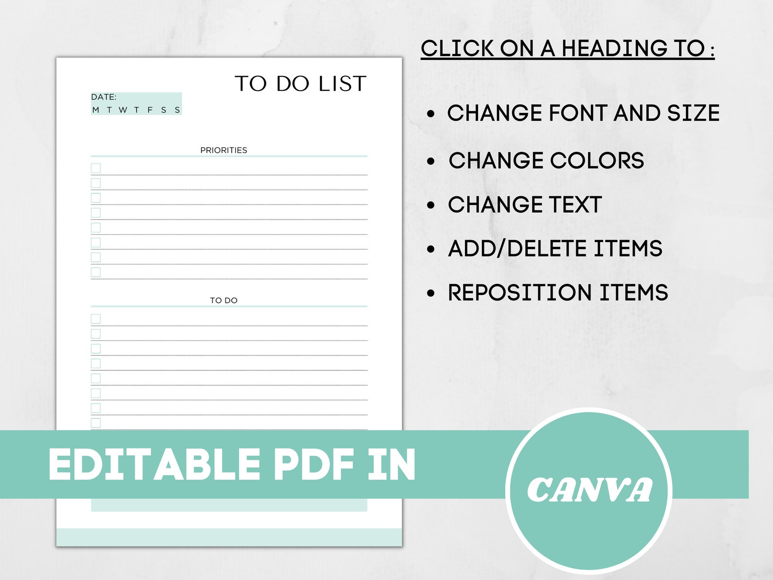 Printable to Do List, Editable Daily List, Weekly To-do Template ...