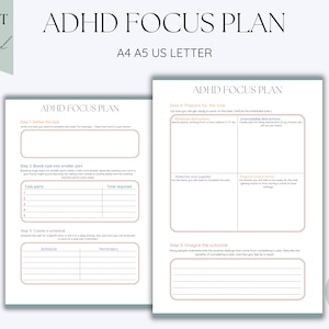 ADHD Focus Plan Worksheets Focus Daily Plan Goal Planner Therapy Focus ...