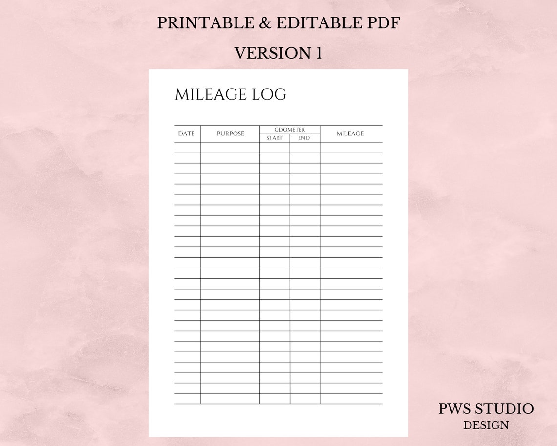 Mileage Log Planner Printable, Vehicle Miles Travelled Tracker, Car ...