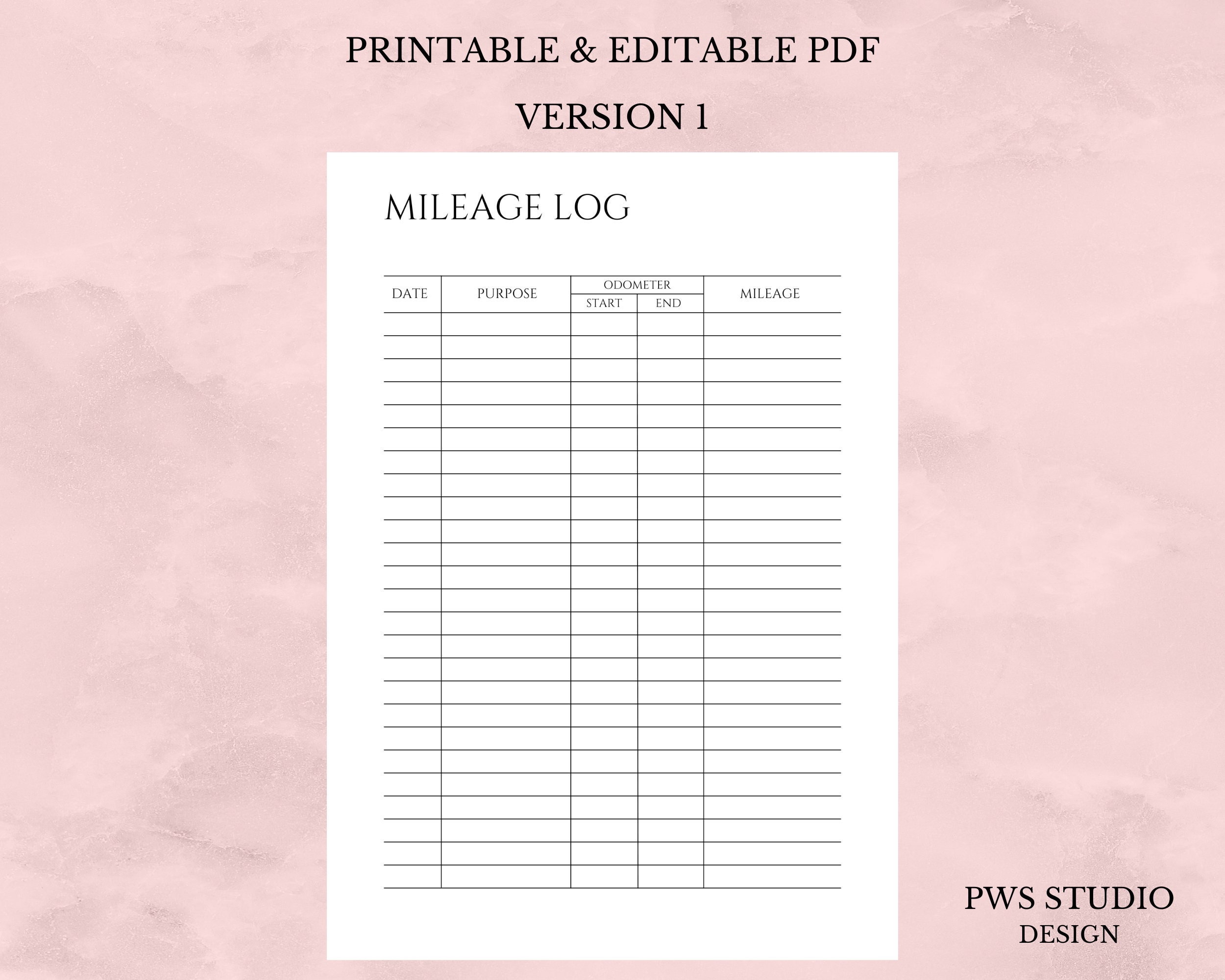 Mileage Log Planner Printable, Vehicle Miles Travelled Tracker, Car ...