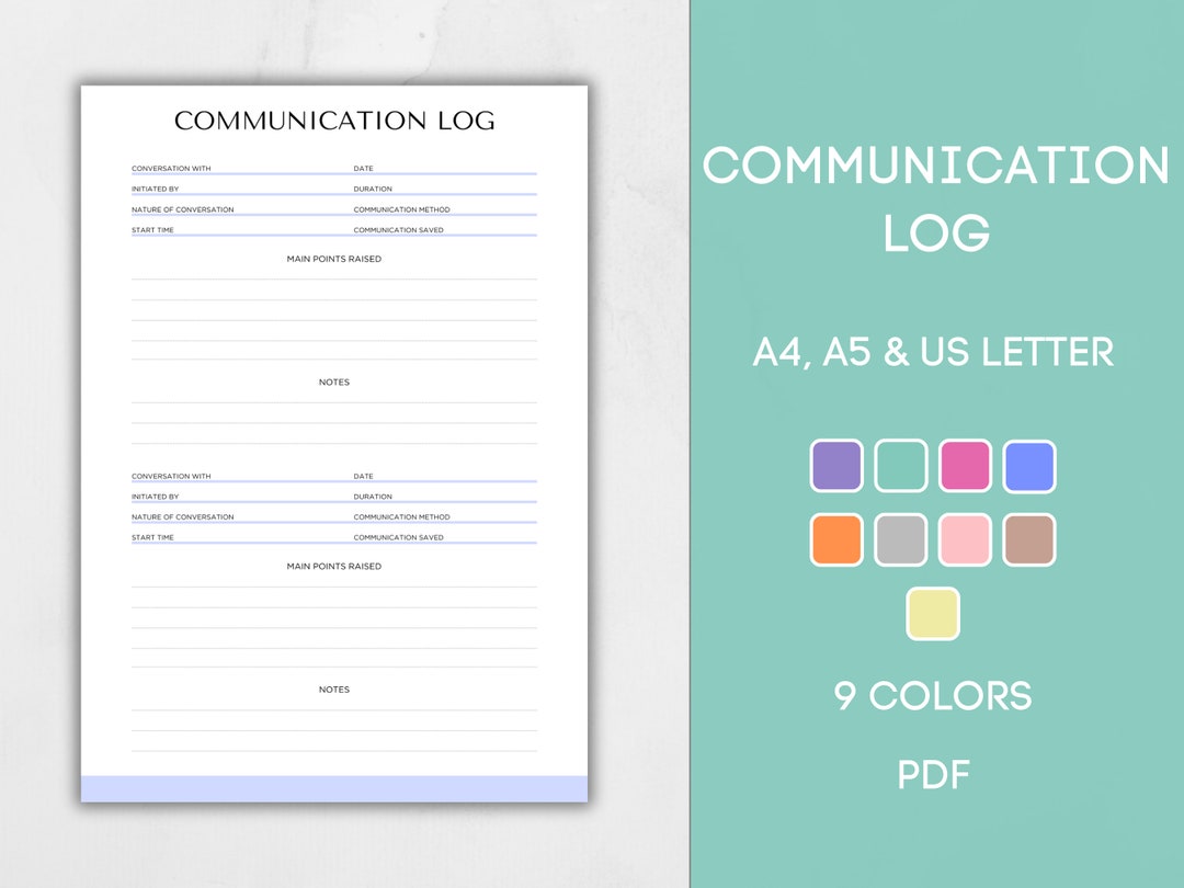 Printable Communication Log, Editable Conversation Record, Call Log ...
