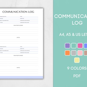 Printable Communication Log, Editable Conversation Record, Call Log Sheet, Parent Communication ...