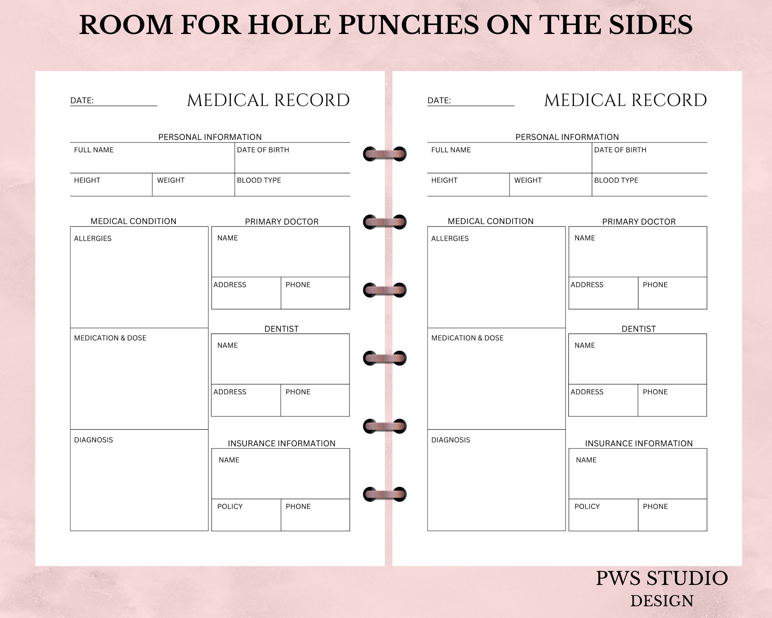 Medical Record Printable and Editable, Emergency Information, Hospital ...