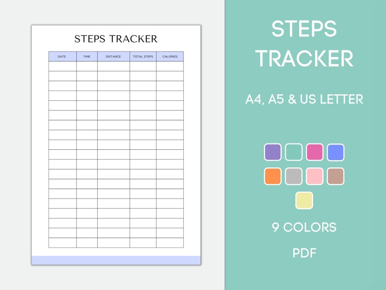 Printable Step Tracker, Editable Step Log, Walking Journal, Exercise ...