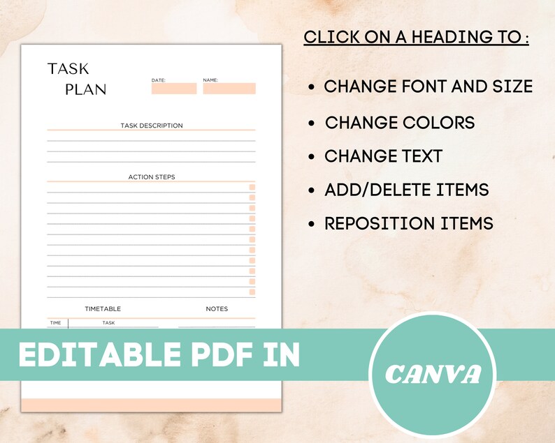 Task Planner Printable, Editable ADHD Task Plan, Project Planner, Task ...