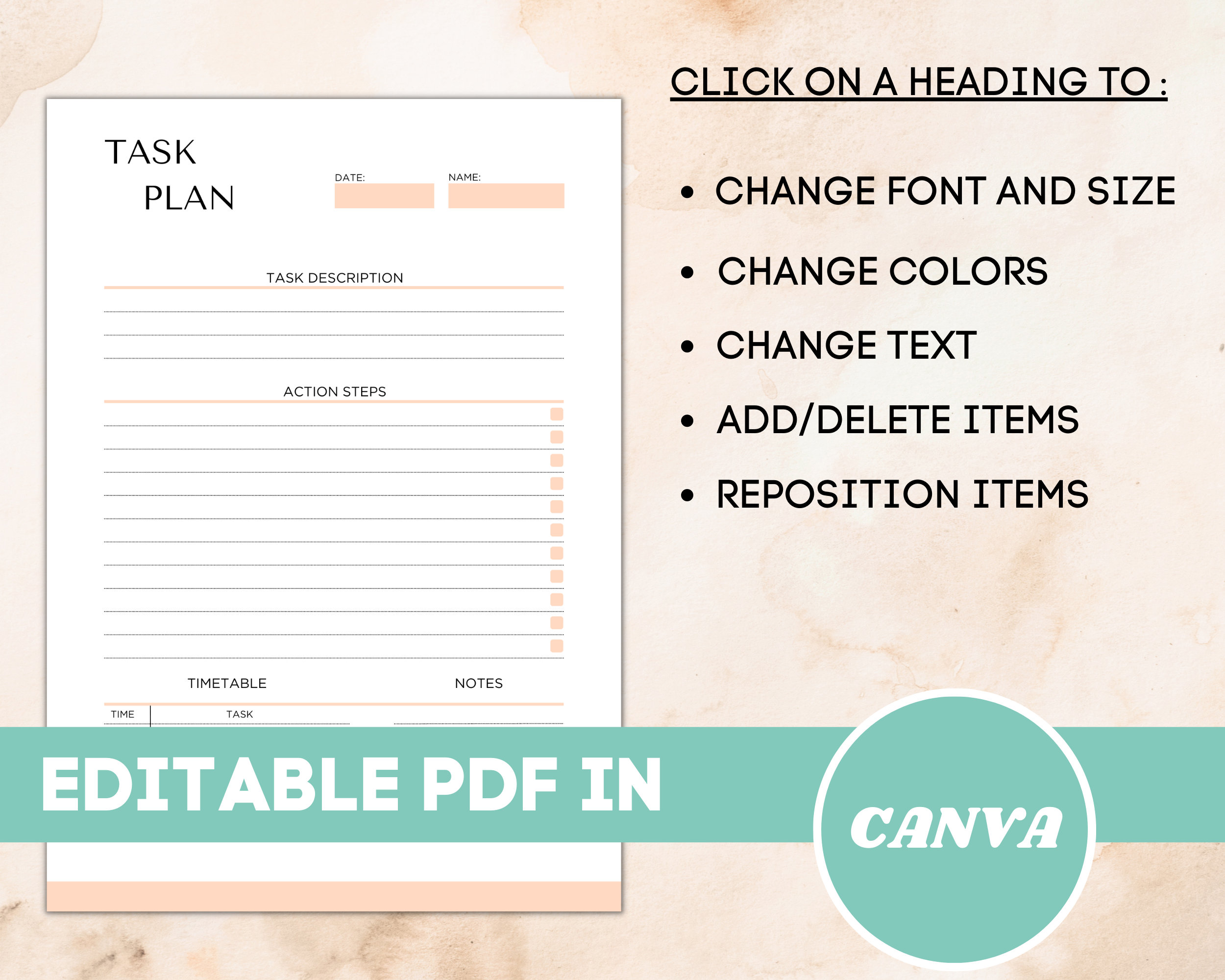 Task Planner Printable, Editable ADHD Task Plan, Project Planner, Task ...