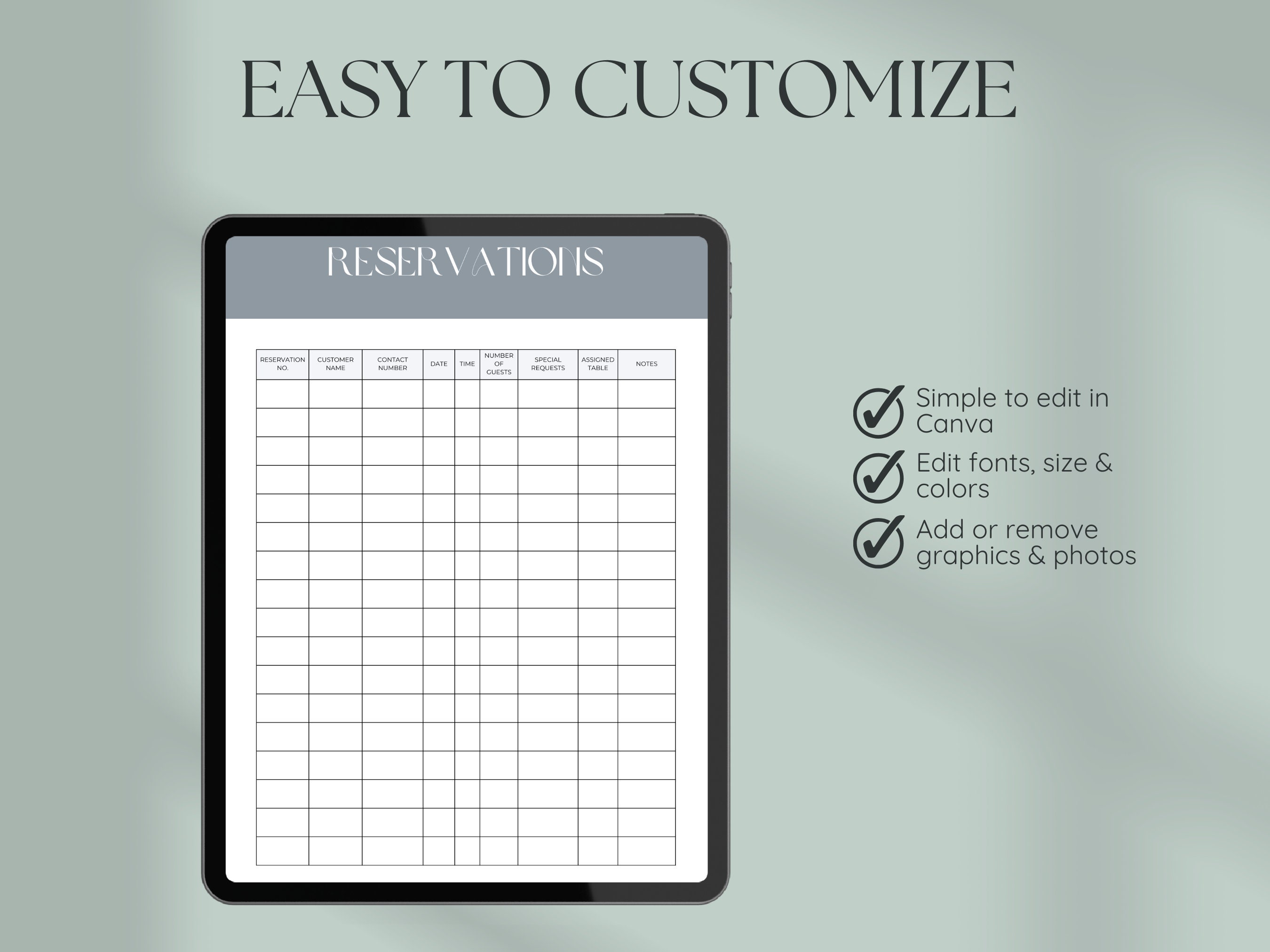 Editable Restaurant Reservation Template Restaurant Table Reservation ...